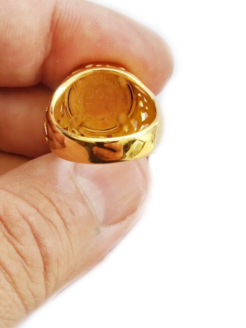 Mexican Gold Coin Ring Dos Pesos Gold Ring Gold Coin Ring 2 - Etsy
