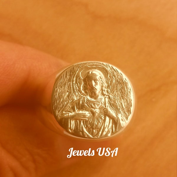 Heart of Jesus Gold Ring - Etsy