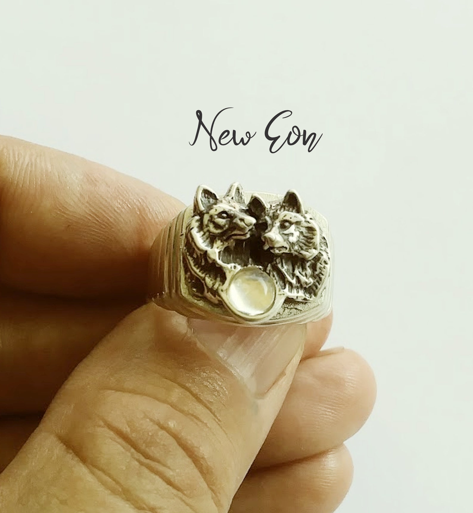 Wolf Family Ring Silver Wolf Ring Wolf Ring Moonstone Wolf - Etsy