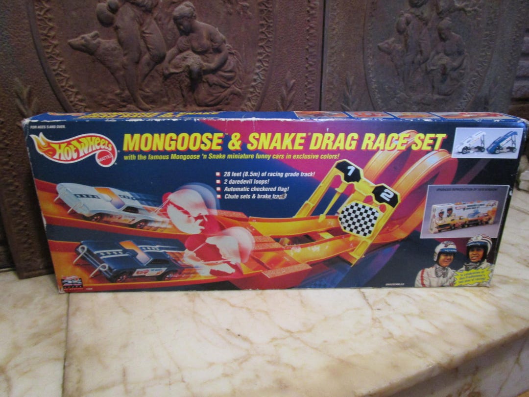 Vintage 1993' 'hot Wheels' 'mongoose and Snake' Drag Race Set, Unopened ...