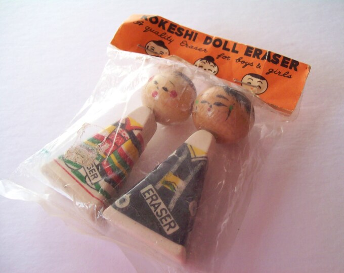 Vintage Japanese Kokeshi Eraser Dolls in Original Package - Etsy