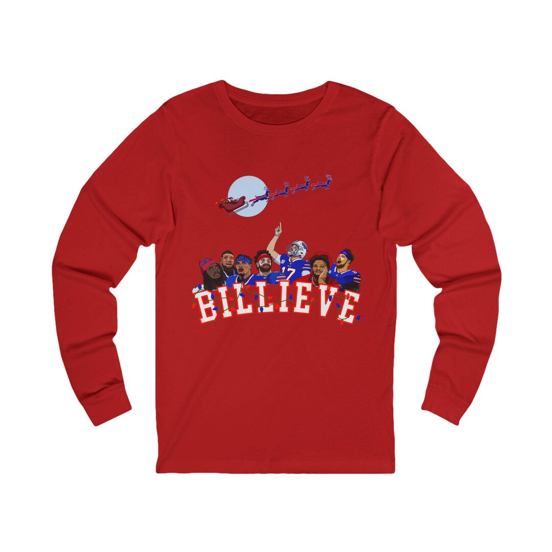 Buffalo Bills BILLIEVE Christmas Long Sleeve Tee - Santa Reindeer ...