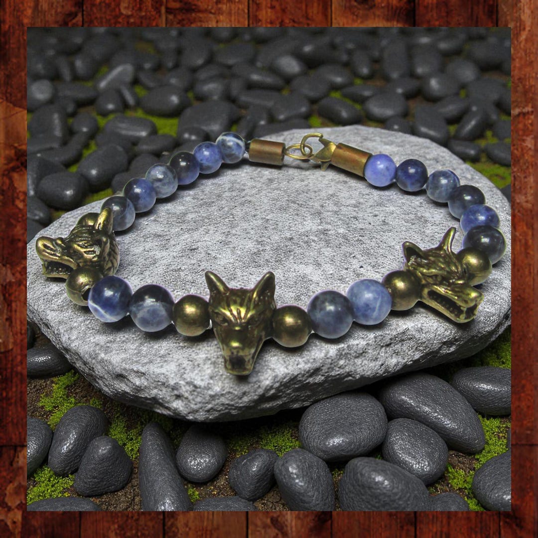 Cerberus Wolf Bracelet With Blue Gemstone Beads. Inspired by the 3 ...