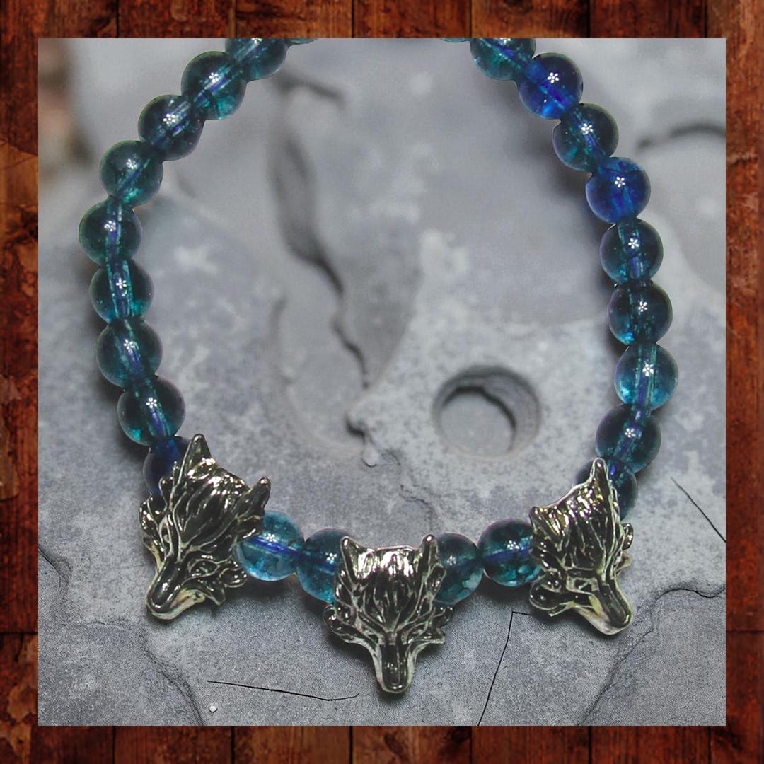 Cerberus Wolf Bracelet: Blue Kyanite Gemstone Beads, Greek Mythology ...