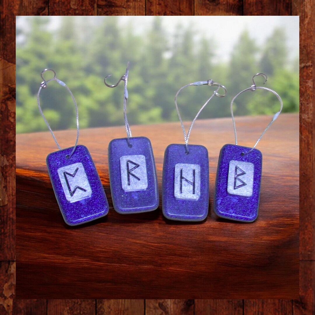 Set of Four Norse Rune Stone Yule Holiday Large Hanging Ornaments. - Etsy
