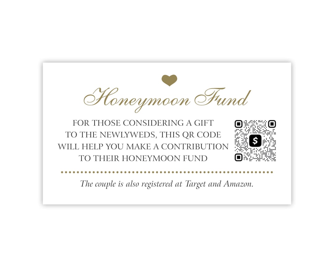 Honeymoon Fund QR Code Cards | Wedding Registry Insert | Monetary Gifts ...