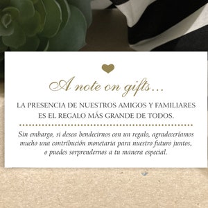 Request for Money at Wedding spanish Version, Monetary Gifts Card, Note ...