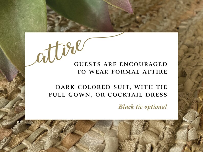 Wedding Attire Card | Wedding Dress Code Card | What to Wear to Wedding ...