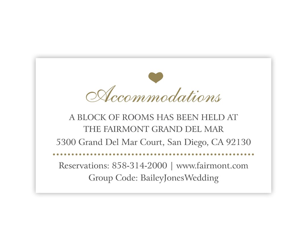 Accommodation Card Room Block W/ Hotel Information Wedding - Etsy