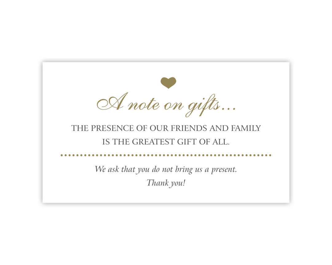 No Gifts Please, A Note on Gifts Card, Printed Invitation Insert ...