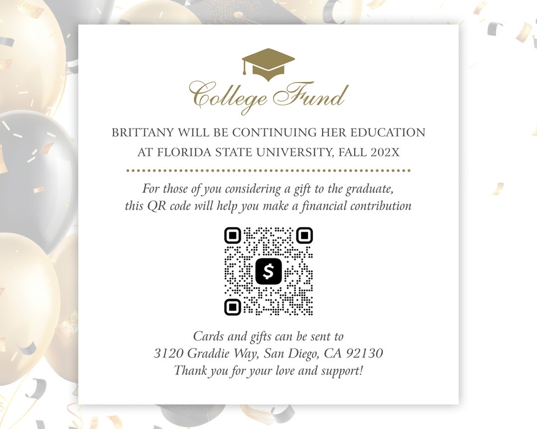 College Fund QR Code Cards for High School Graduation Announcement / 2025 Graduation Invitation ...