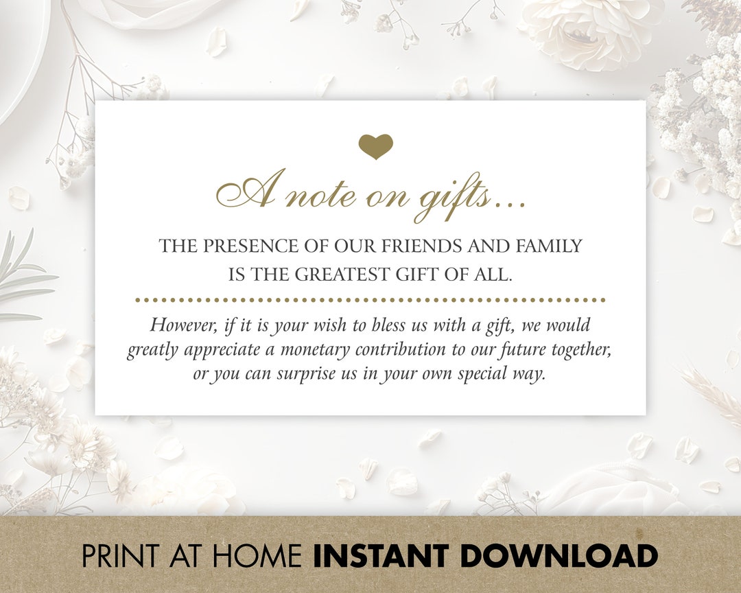 Printable Request for Cash Money Instead of Gifts at Wedding, Monetary ...