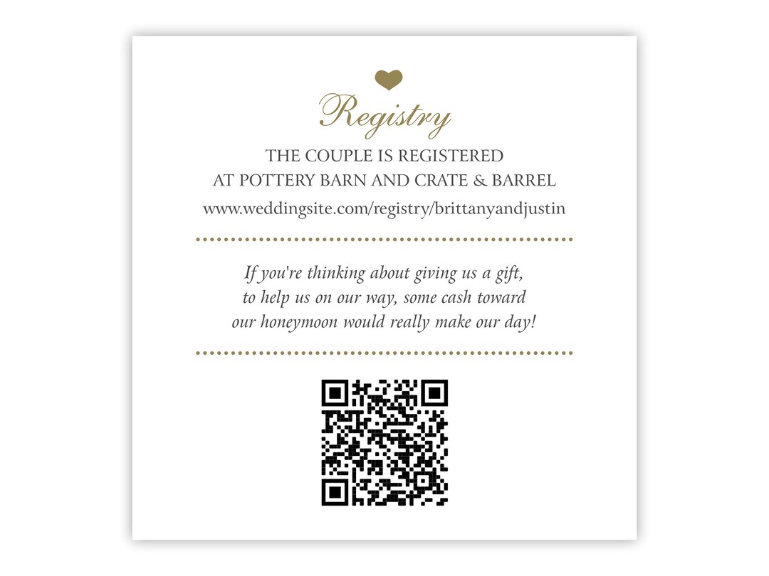 Printed Registry Cards With QR Code for Wedding Gift Registry - Etsy