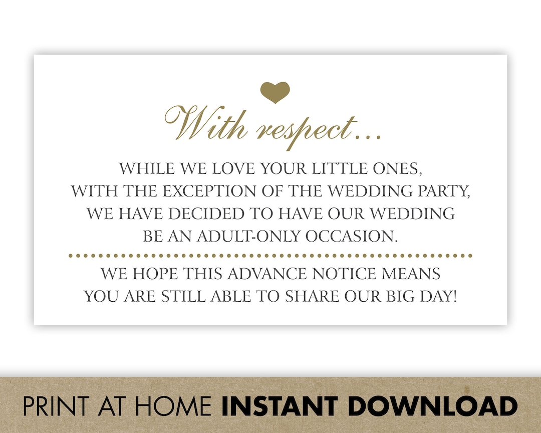 Printable Adults Only Wedding Invitation Insert Card / No Kids - Etsy