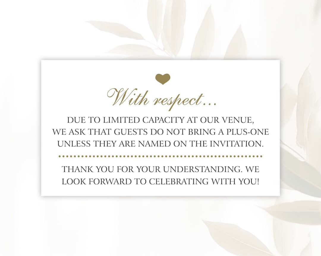 No Plus Ones at Wedding Invitation Insert / Printed No Plus Ones ...