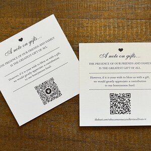 A Note on Gifts Card W/ Venmo QR Code / Request for Honeymoon Fund Cash ...