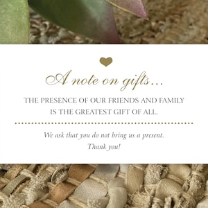 No Gifts Please | A Note on Gifts Card | Invitation Insert / Enclosure ...