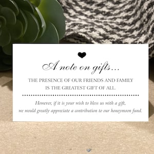 A Note on Gifts Card W/ Request for Honeymoon Fund Cash / - Etsy