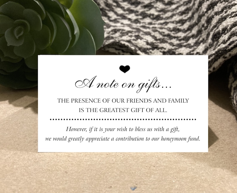 A Note on Gifts Card W/ Request for Honeymoon Fund Cash / - Etsy
