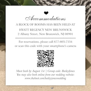 Hotel Accommodations Card With QR Code for Wedding Invitation or Save ...