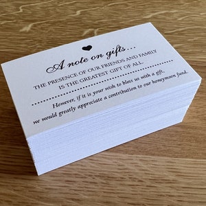 A Note on Gifts Card W/ Request for Honeymoon Fund Cash / - Etsy