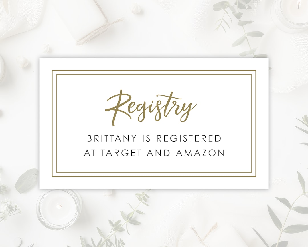 Registry Card for Bridal Shower, Baby Shower Registry Card, Quinceañera ...
