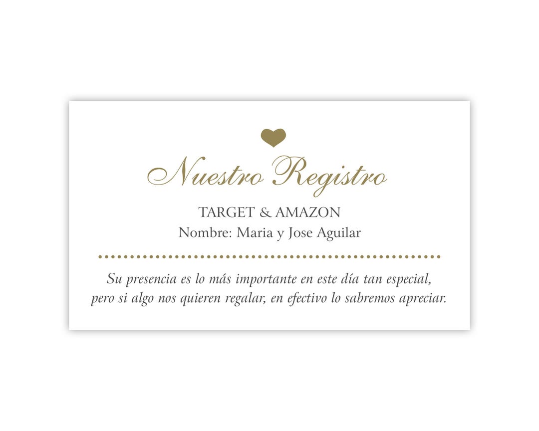 Gift Registry Card Spanish Version | Nuestro Registro | Regalos ...
