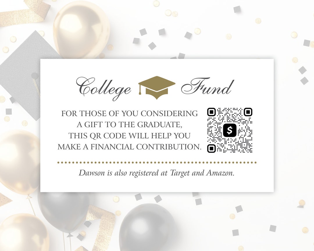 College Fund QR Code Card for High School Graduation Announcement ...