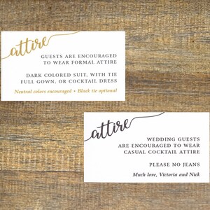 Wedding Attire Card, Wedding Dress Code Card, What to Wear to Wedding ...