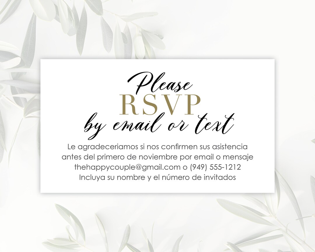 Spanish RSVP by Text or RSVP by Email Card, Printed RSVP Card / Reply ...
