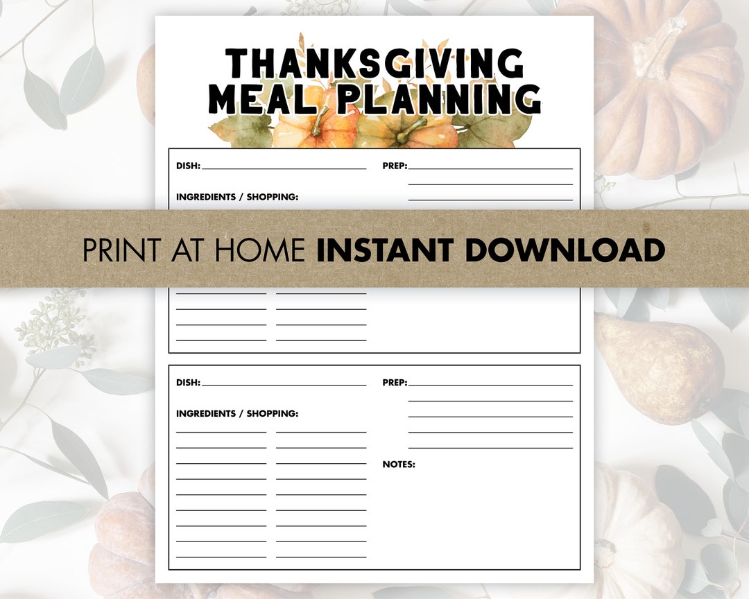 Thanksgiving Meal Planner Friendsgiving Meal Planning Worksheet ...