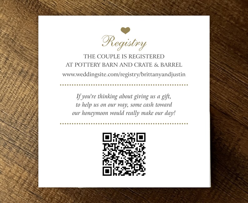 Printed Registry Cards With QR Code for Wedding Gift Registry - Etsy