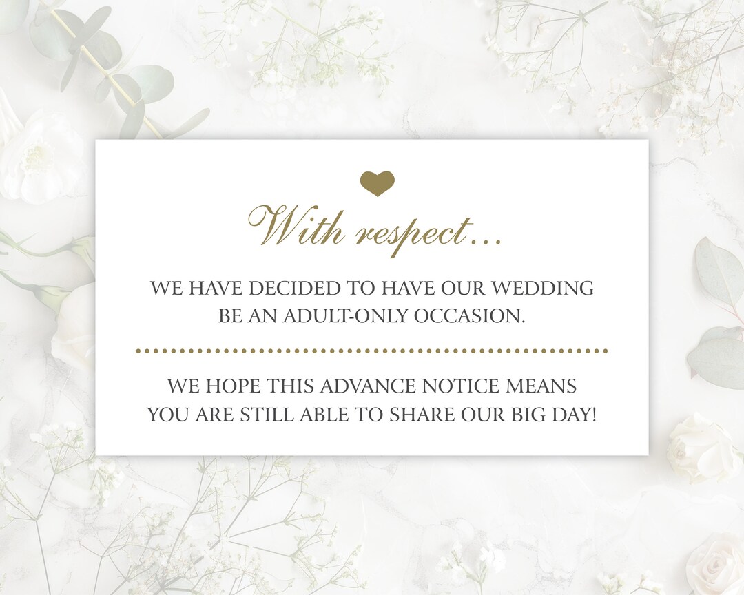 No Kids Wedding Card, Adult Only Wedding Invitation Insert / No ...