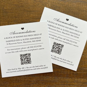 Hotel Accommodations Card With QR Code for Wedding Invitation or Save ...