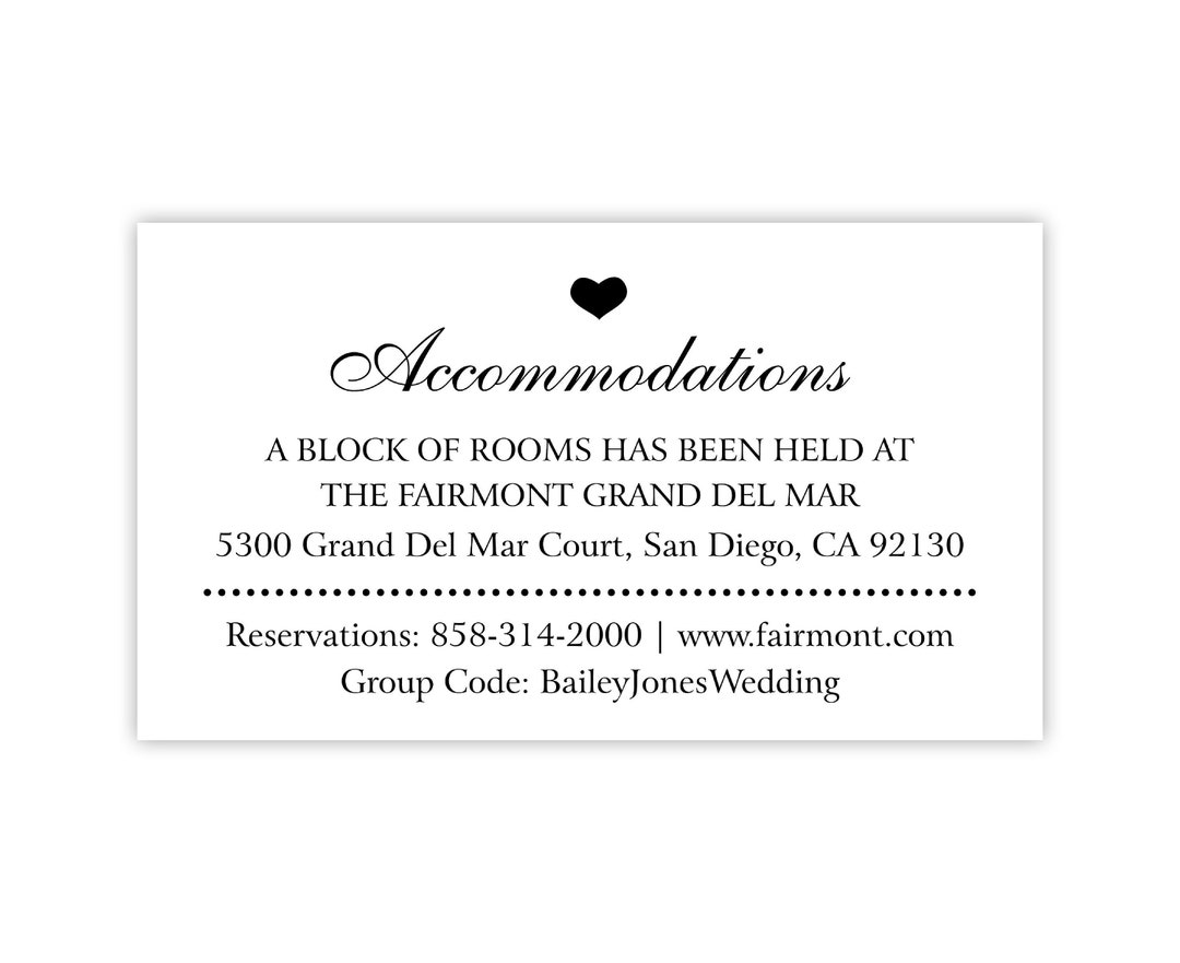 Hotel Accommodations Card for Destination Wedding W/ Room - Etsy