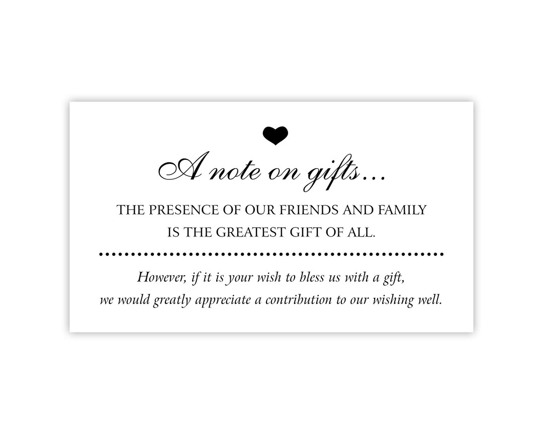 A Note on Wedding Gifts Card | Printed Wishing Well Insert | Wedding ...