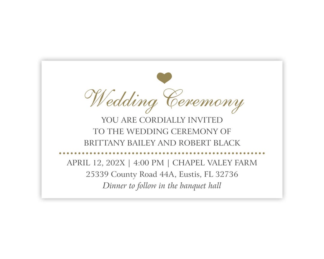 Wedding Ceremony Details Card: Invitation Insert, Location Information ...