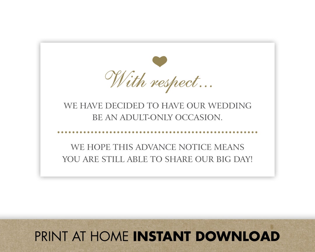 No Kids Allowed at Wedding Card / Printable Adults Only Wedding ...