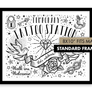 Temporary Tattoo Station Sign | Old School Flash Tattoo Sign for ...