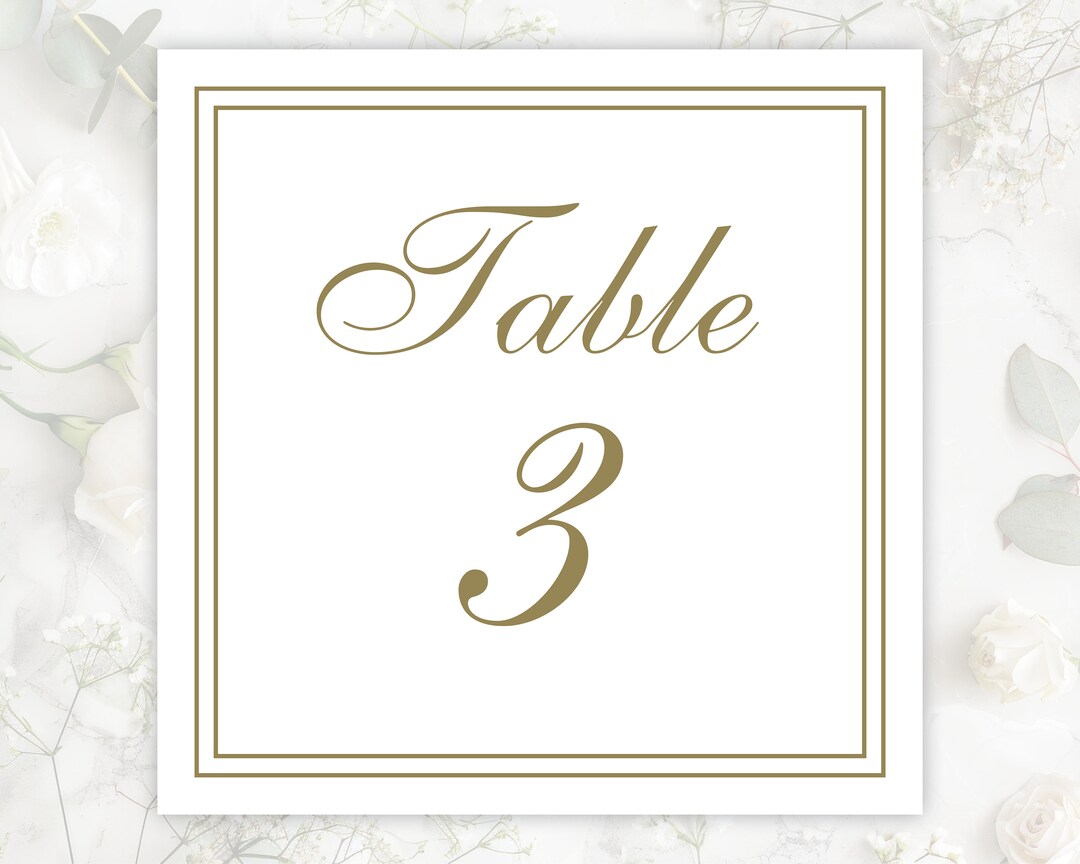 Gold Table Numbers With Border, Formal Wedding Table Number Cards ...