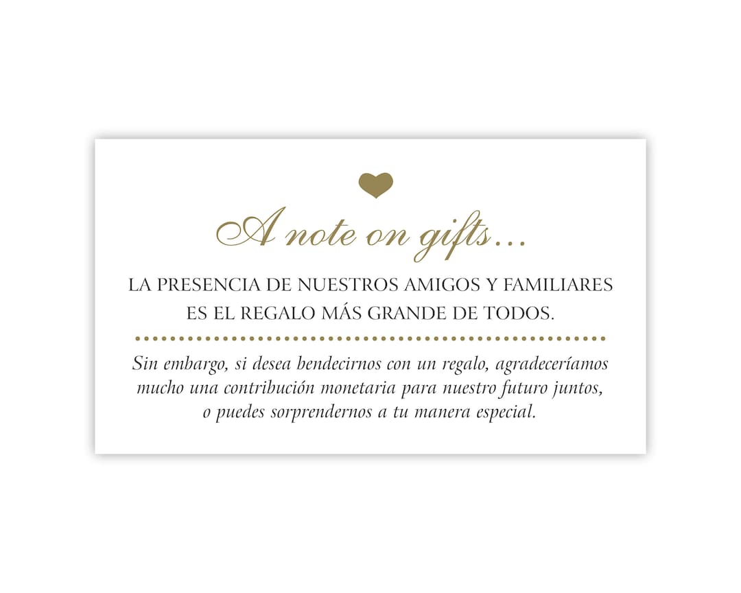 Request for Money at Wedding spanish Version, Monetary Gifts Card, Note ...