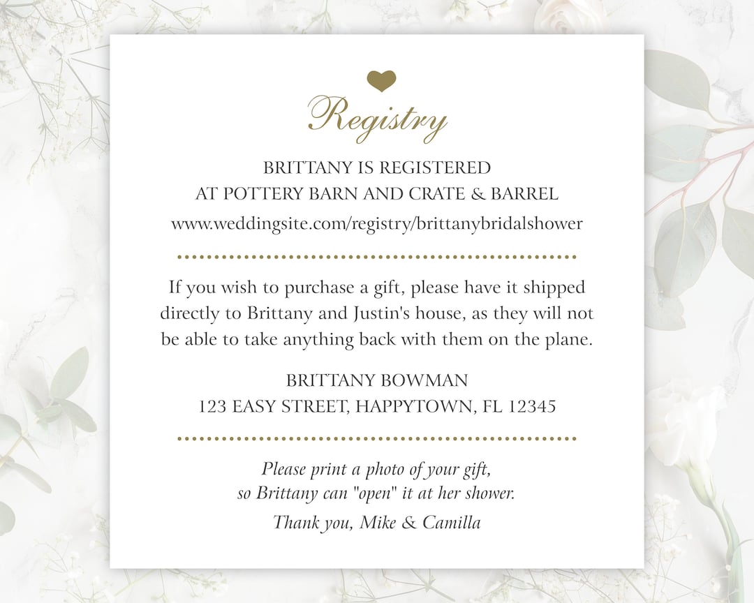 Display Shower Registry Card for Bridal Shower or Baby Shower ...