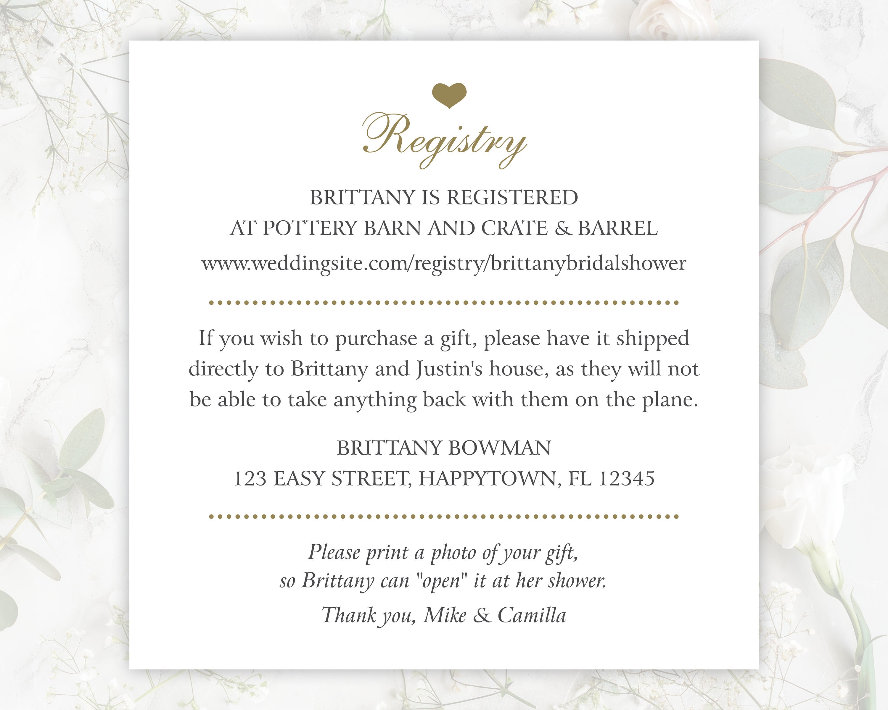 Display Shower Registry Card for Bridal Shower or Baby Shower Invitation Insert W Gift Registry Website for Out of State Long Distance Etsy