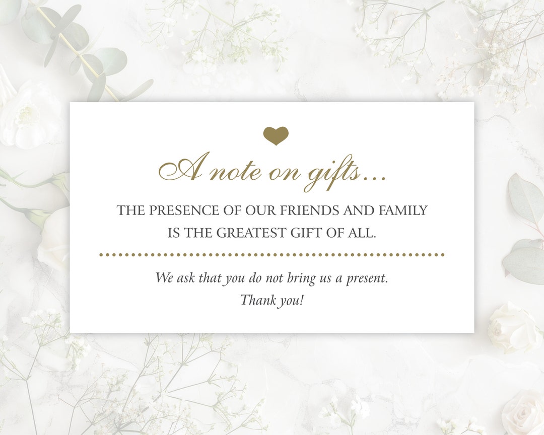No Gifts Please, A Note on Gifts Card, Printed Invitation Insert ...
