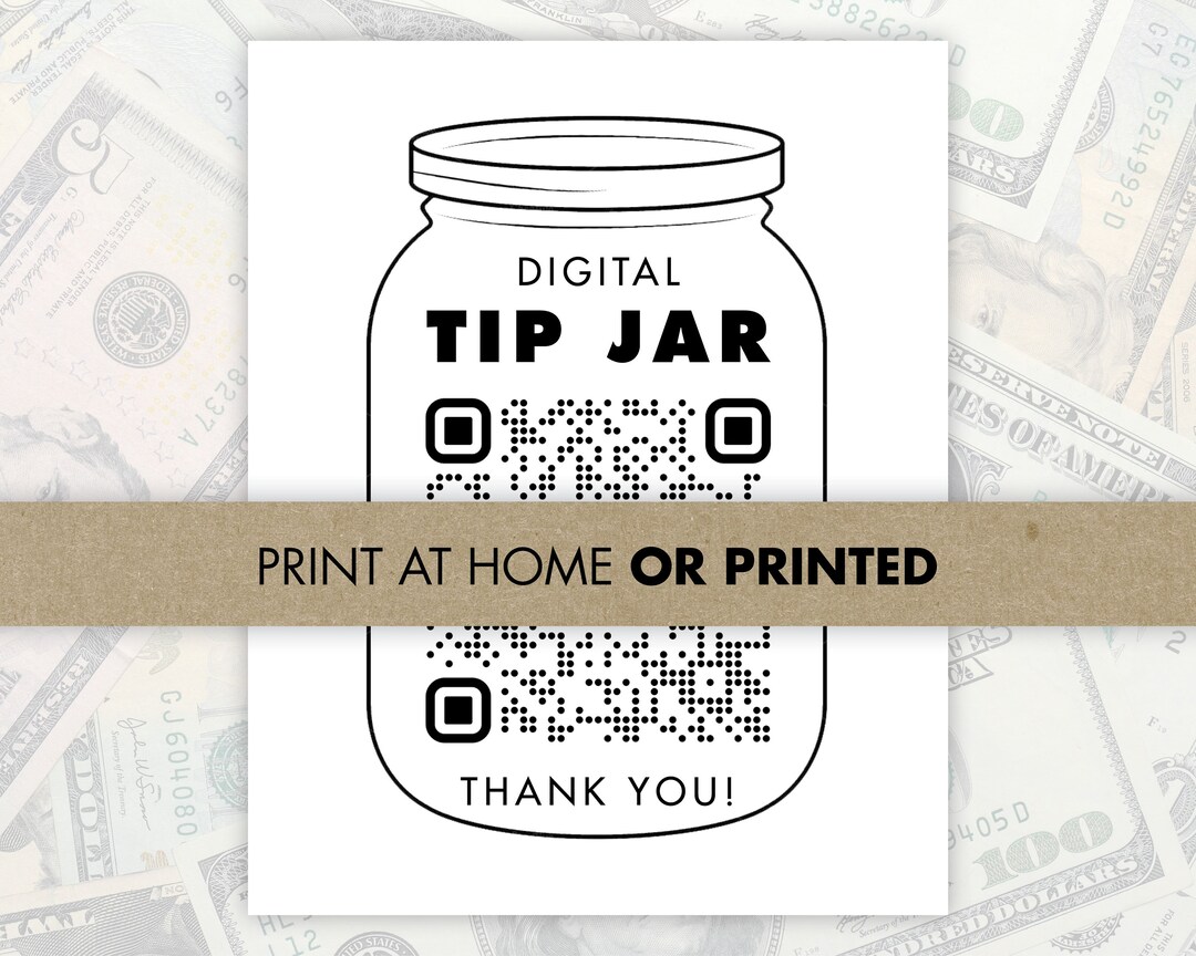 Tip Jar QR Code Poster for Digital Tips / Cash App or Venmo QR Code Tip ...