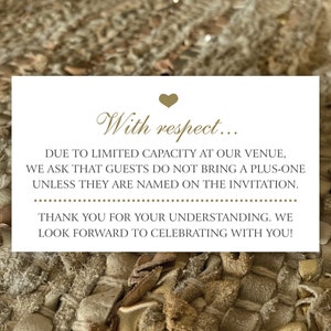 No Plus Ones at Wedding Invitation Insert / Printed No Plus Ones ...