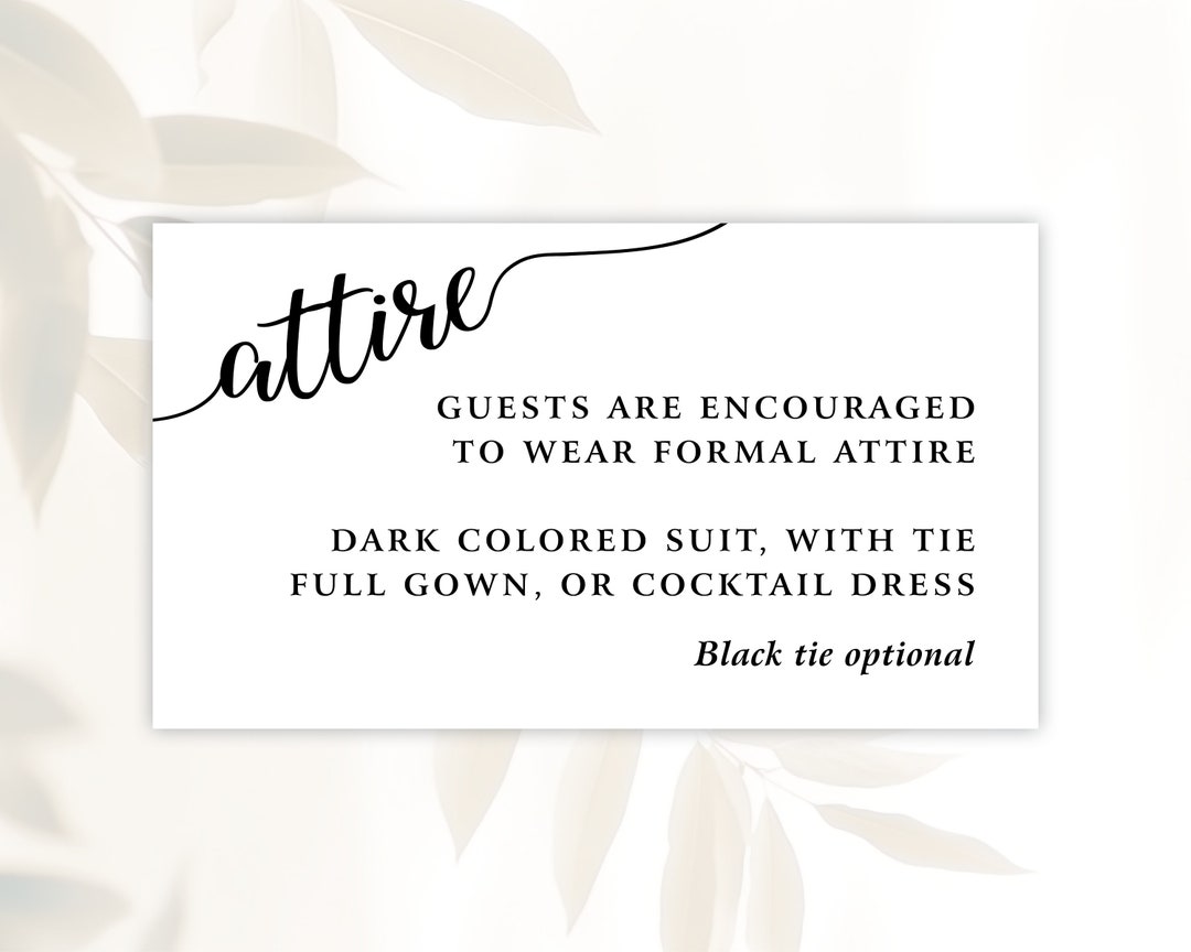 Wedding Attire Card, Wedding Dress Code Card, What to Wear to Wedding ...