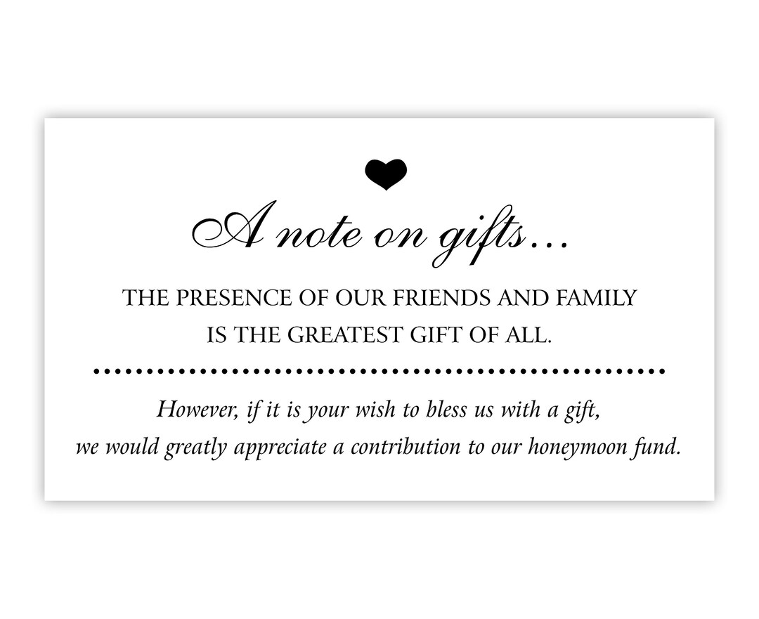 A Note on Gifts Card W/ Request for Honeymoon Fund Cash / - Etsy