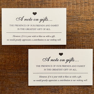 A Note on Gifts Wedding Invitation Enclosure Cards / Wishing Well ...