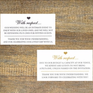 No Plus Ones at Wedding Invitation Insert Card | No Plus Ones Allowed ...